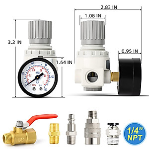 MEANLIN MEASURE 1/4 Inch NPT Air Compressor Regulator with Gauge, 0-150 PSI AR2000 Air Gauge Regulator Inline for Air Compressor and Pneumatic Tools