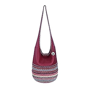 The Sak Back To Bali 120 Hobo Bag in Leather & Hand-Crochet, Large Shoulder Purse, Crimson Seminyak