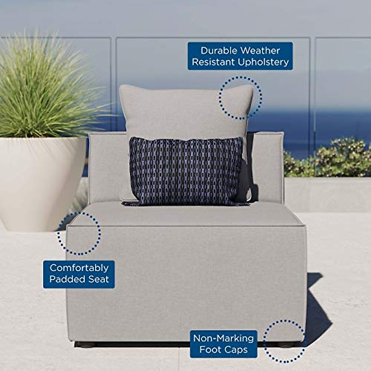 Modway Saybrook Outdoor Patio Upholstered Sectional Sofa Armless Chair in Gray