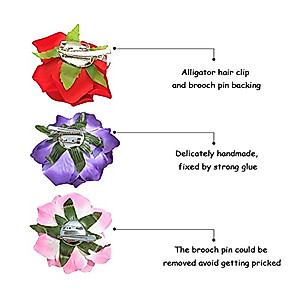 DRESHOW 5 Pcs Rose Hair Clip Flower Bridal Hair Pins Rose Brooch Floral Clips Head Ornament Wedding Hair Accessories Flamenco Dancer Hair Clip for Women Girls