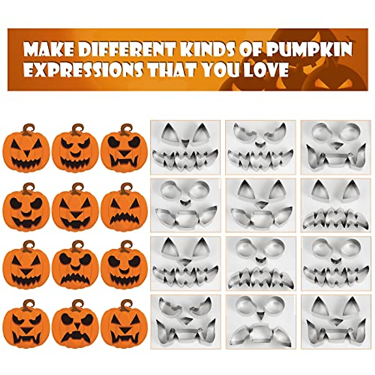 Halloween Pumpkin Carving Kit, Stainless Steel Pumpkin Carving Tools with Rubber Hammer, Safe Halloween Carving Kit for Kids Adults