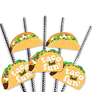 Big Dot of Happiness Taco ‘Bout Fun - Paper Straw Decor - Mexican Fiesta Striped Decorative Straws - Set of 24