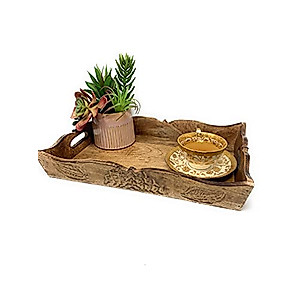 Snuglily Rustic Rectangle Farmhouse Tray Decorative Tray Hand Carved Soild Wood Antique Handcrafted Tray Ottoman Rectangle Tray 15 inch x 11 inch