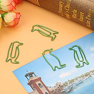 20Pcs Paper Clips, Green Iron Penguin Shape Decorative Metal Binder Bookmark Clips Page Marker Stationery School Office Supplies Gifts for Women Coworkers Students Teachers