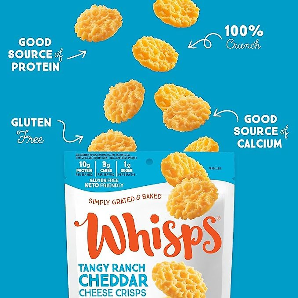 Whisps Cheese Crisps Tangy Ranch | Protein Chips | Healthy Snacks | Protein Snacks, Gluten Free, High Protein, Low Carb Keto Food (2.12 Oz, 3 Pack)