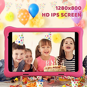 8 inch Tablet for Kids, Android 10 Kids Tablet with Parental Control, Kidoz Installed, 4000 mAh, HD Display, 32GB, Dual Camera, WiFi, Bluetooth, Google Play, Children Tablet with Shockproof Case, Pink