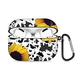 Cow Sunflower Airpods Case Compatiable with Airpods pro - Airpods pro Cover with Key Chain, Full Protective Durable Shockproof Personalize Wireless Headphone Case