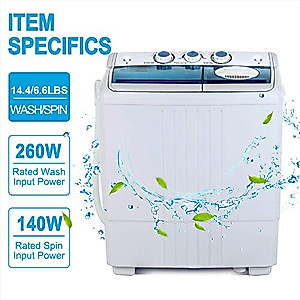 Mini Compact Washing Machine, Anpuce Portable Tub Laundry Washer 21lbs Washer(14.4Lbs) and Spinner(6.6Lbs), Cycle Combo Built-in Drain Pump/Semi-Automatic, for Camping, Apartments, Dorms, College Rooms, RV’s White&Blue