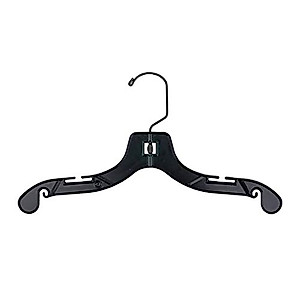 NAHANCO 2412BH Children's Plastic Hangers, Super Heavy Weight Shirt Hangers, Black Swivel Hook, 12" Black (Pack of 100)
