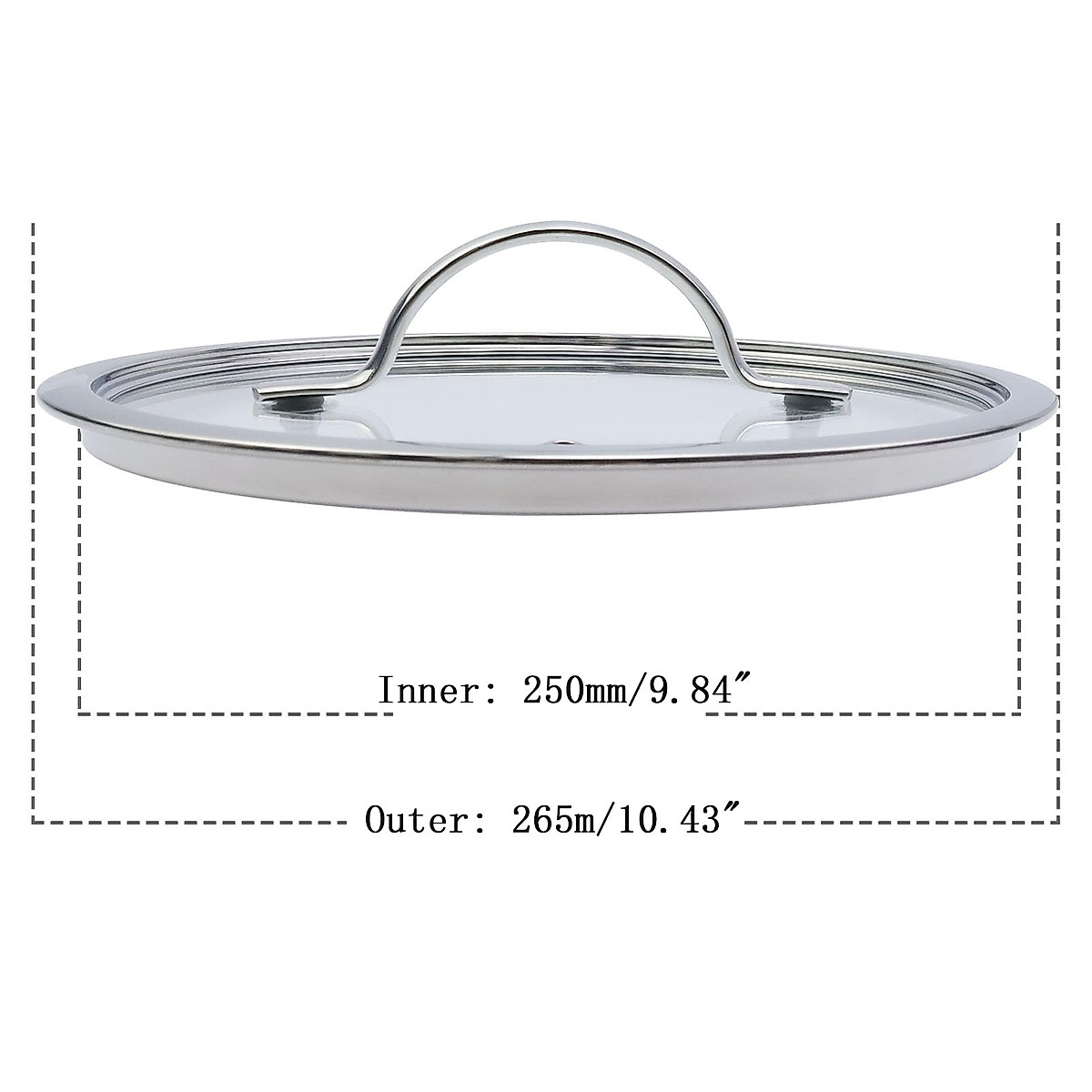 Mewutal 10" Universal Lid for Pan Pot Clear Pan Lid for Frying Pan 10" Flat Fry Pan Cover Round Tempered Glass Pot Skillet Cover Lid with Handle Assembled Tempered Replacement Cover for 10" Pot Wok