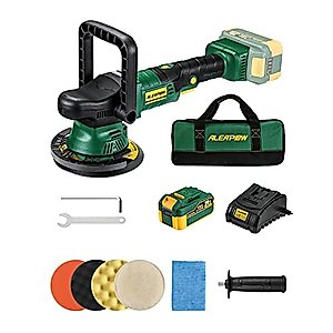 ALEAPOW P10 Cordless Buffer Polisher, 20V Brushless Car Polisher, 4.0Ah Battery, 6 Speed 2000-5500 RPM, Dual Action, D-Handle, Side Handle, Charger, with 4 Pads for Car Polishing, Waxing
