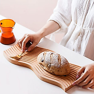 Enkrio Wood Serving Tray Decorative Tray Wood Trays Wooden Breakfast Tray Kitchen Serving Tray Wave Shape Cheese Board for Bread Meat Vegetables Wooden Tray for Home Bathroom Coffee Table Decor