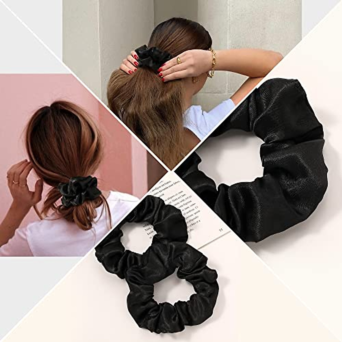 Scrunchies Hair Ties Satin Silk - Hair Bands Scrunchy for Thick Curl Hair No Crease Hair Accessories for Women Soft Hair Tie Ponytail Holder No Hurt Your Hair