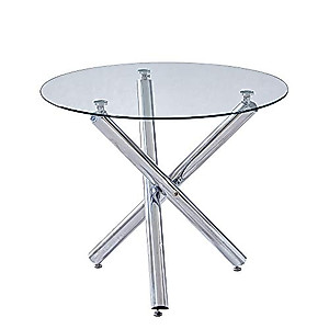 Dining Table with Chairs Set,4HOMART YVONNE&F.L.A.M. 5PCS Round Glass Table Set Modern Tempered Glass Top Table with 4 PU Leather Chairs Dining Room Furniture