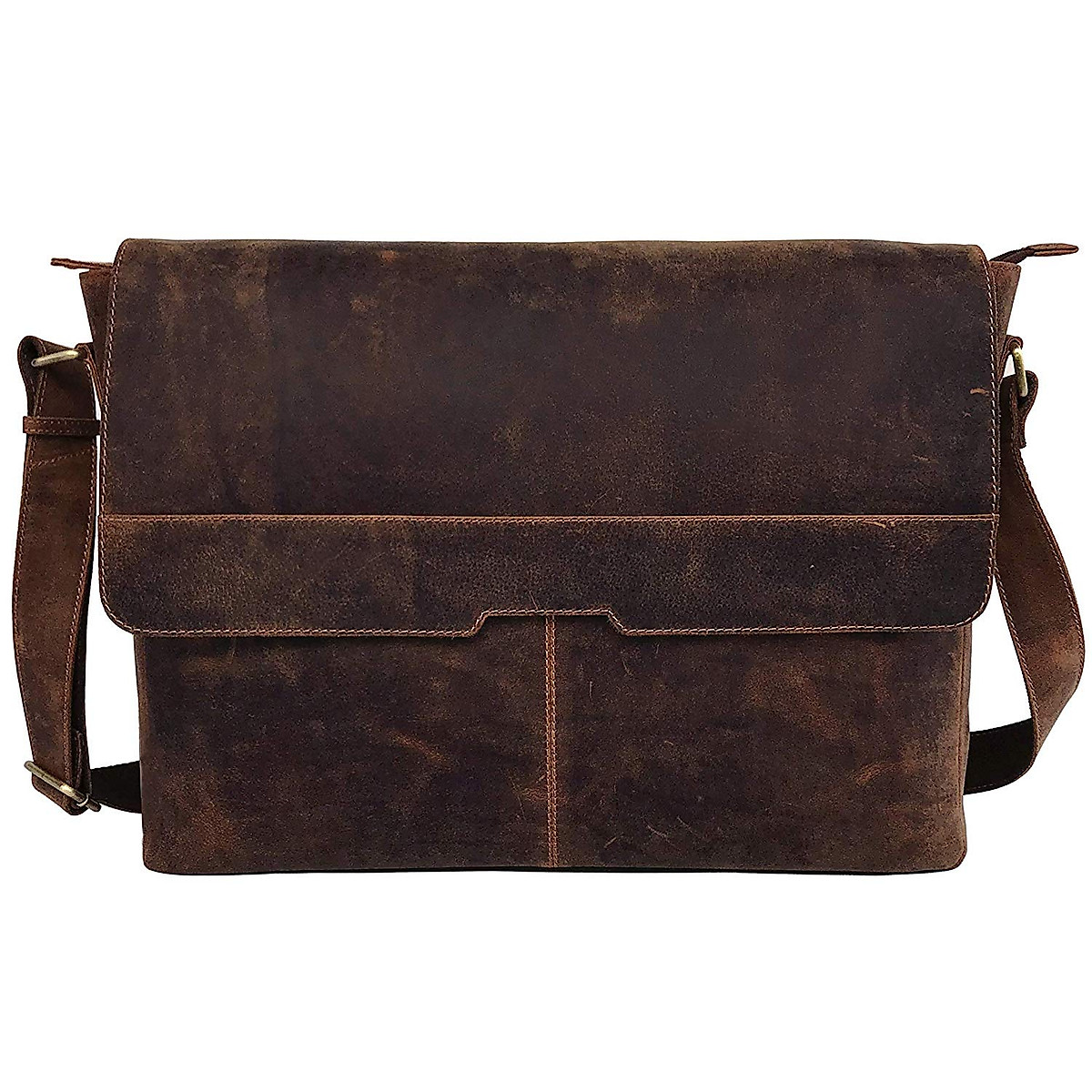 18 inch Vintage Leather Full Flap Messenger Handmade Bag Laptop Bag Satchel Bag Padded Messenger Bag Brown (messenger brown) (brown)