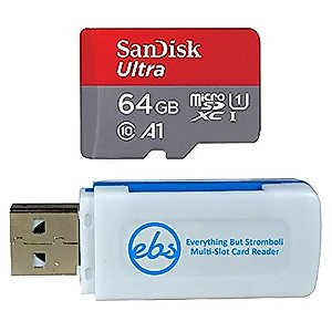 SanDisk 64GB SDXC Micro Ultra Memory Card Works with Samsung Galaxy A10, A20, A70 Cell Phone Class 10 (SDSQUAR-064G-GN6MN) Bundle with (1) Everything But Stromboli MicroSD and SD Card Reader