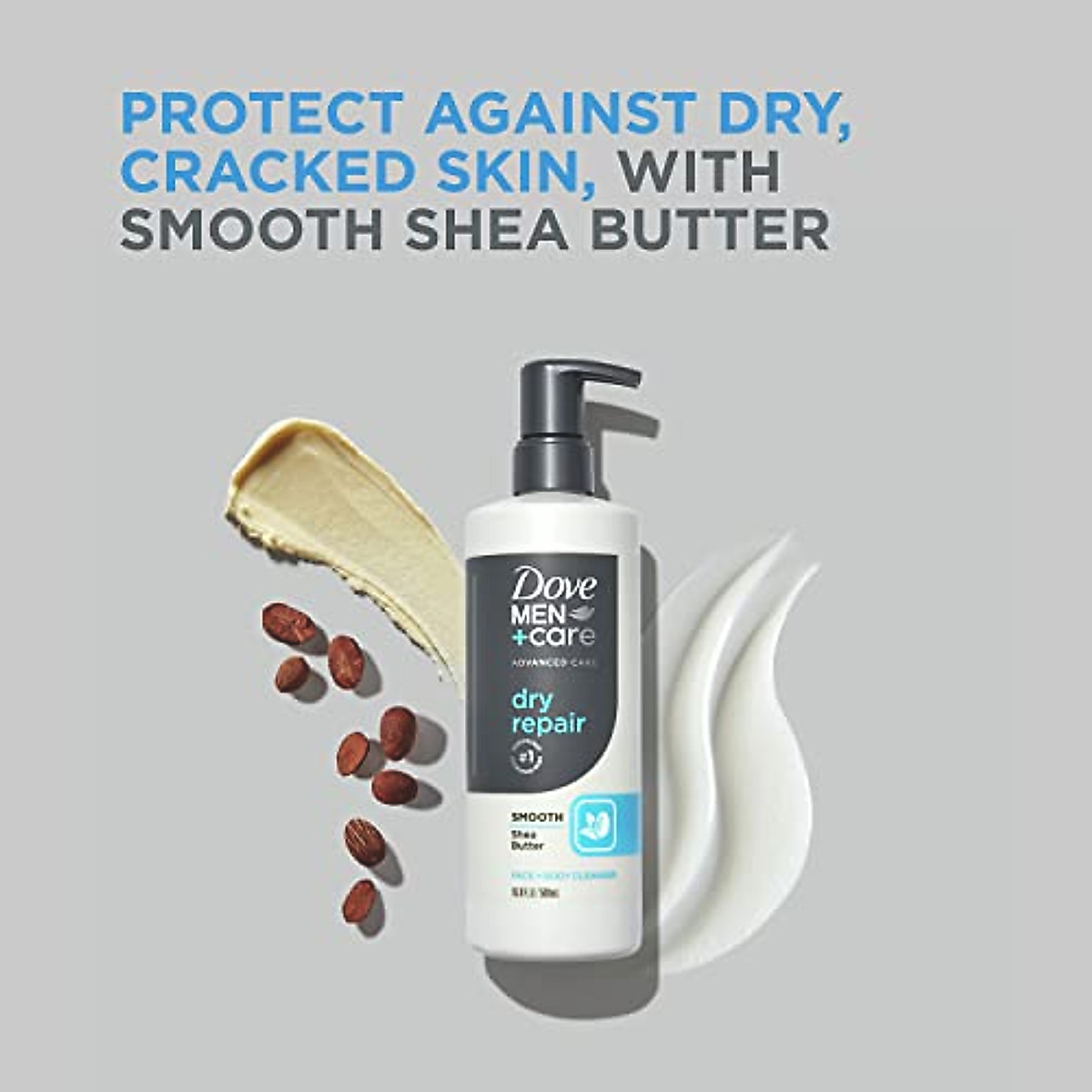 DOVE MEN + CARE Advanced Care Face + Body Cleanser Dry Repair 3 Count for Dry Skin Cleanser with Smooth Shea Butter 16.9 oz