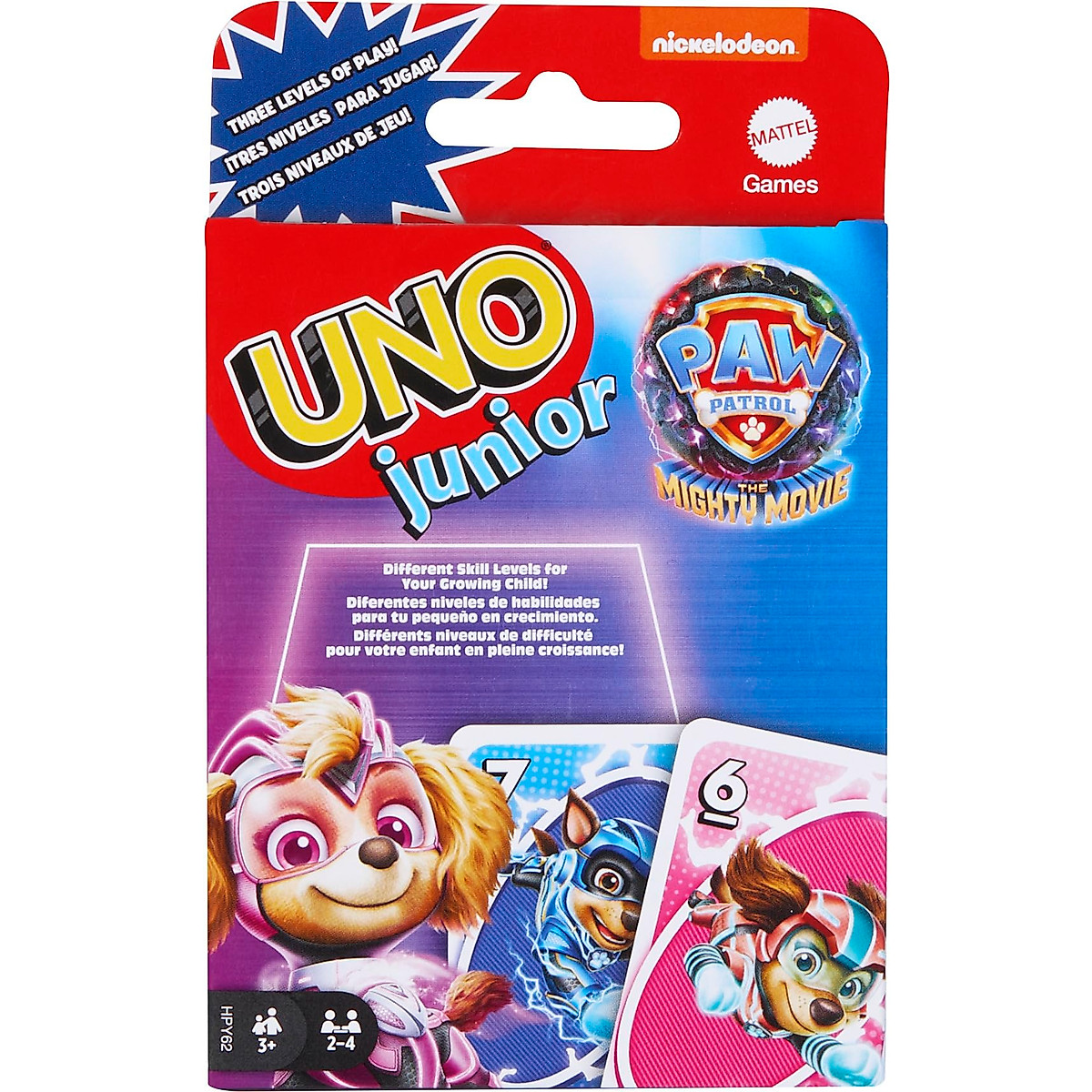 Mattel Games UNO Junior Paw Patrol: The Mighty Movie Kids Card Game for Family Night Featuring 3 Levels of Play