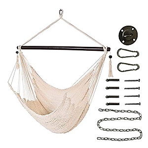 Project One Caribbean Double Hanging Hammock Chair with Soft-Spun Polyester Rope, Max 330 LBS, with Full Hanging Kit Great for Indoor, Outdoor, Home, Patio, Yard, Garden 48 Inch (Cream)