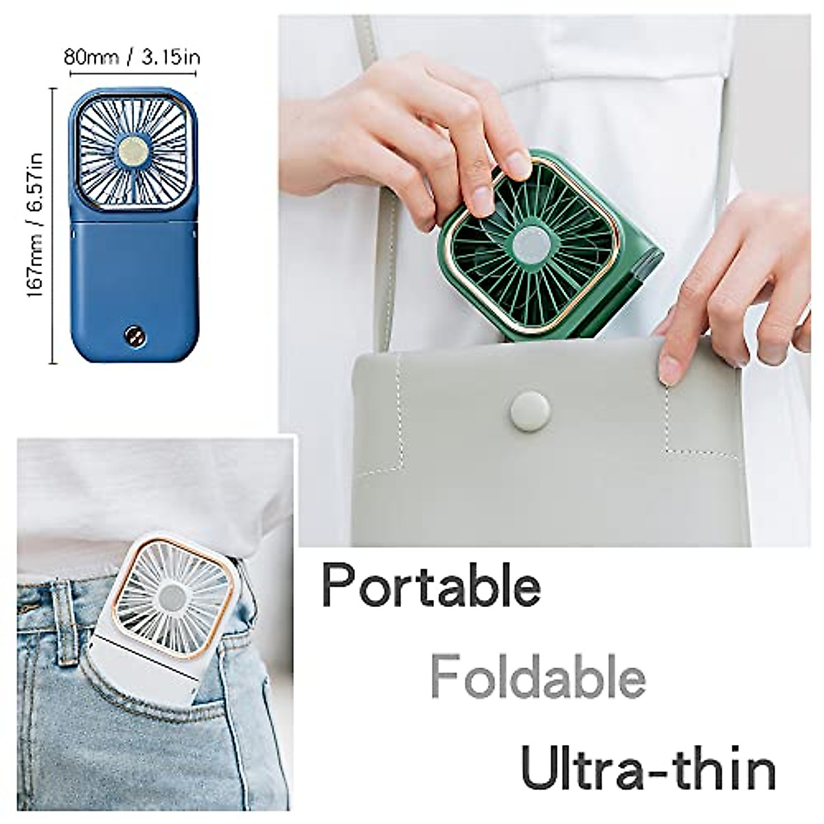 YOOBRNZ Stroller Fan Mini Portable Fan USB Personal Neck Fan Rechargeable Electric Bladeless Handheld Air Conditioning Power Bank for Stroller Travel (Green)