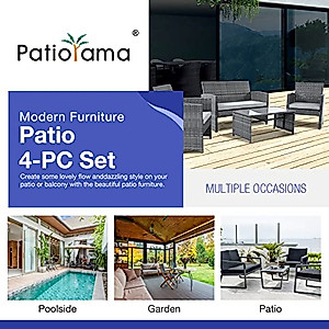 Patiorama 4 Pieces Outdoor Patio Furniture Sets Garden Rattan Chair Wicker Set, Poolside Lawn Chairs with Tempered Glass Coffee Table Porch Furniture (Light Grey)