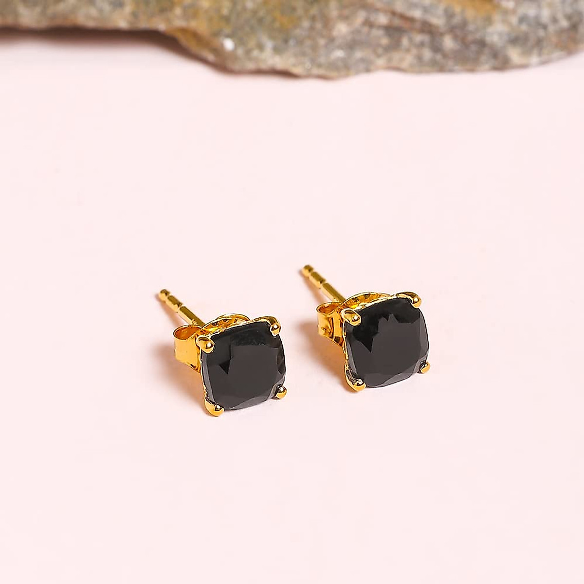 YoTreasure 1.80 Ct. Black Onyx Earrings Solid 10k Yellow Gold Stud Jewelry