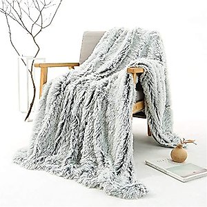 YOU SA Shaggy Longfur Faux Fur Throw Blanket, Microfiber Blanket for Couch Bed Chair Photo Props (Grey Based,63''x79'')