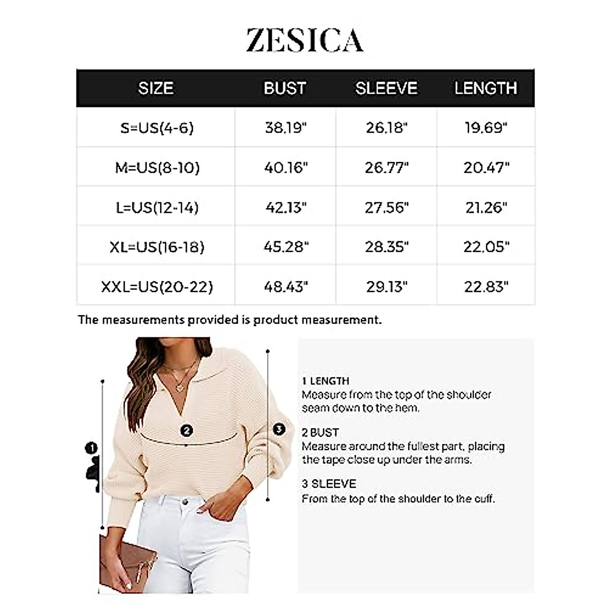 ZESICA Women's 2023 Fall Lapel Collar V Neck Long Sleeve Ribbed Knit Comfy Loose Casual Pullover Sweater Jumper Top,Beige,Medium