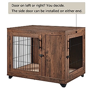 beeNbkks Furniture Style Dog Crate, Double Doors Wooden Wire Dog Kennel End Table, Pet Crate with Soft Bed, Decorative Dog House Pet Furniture Indoor Use