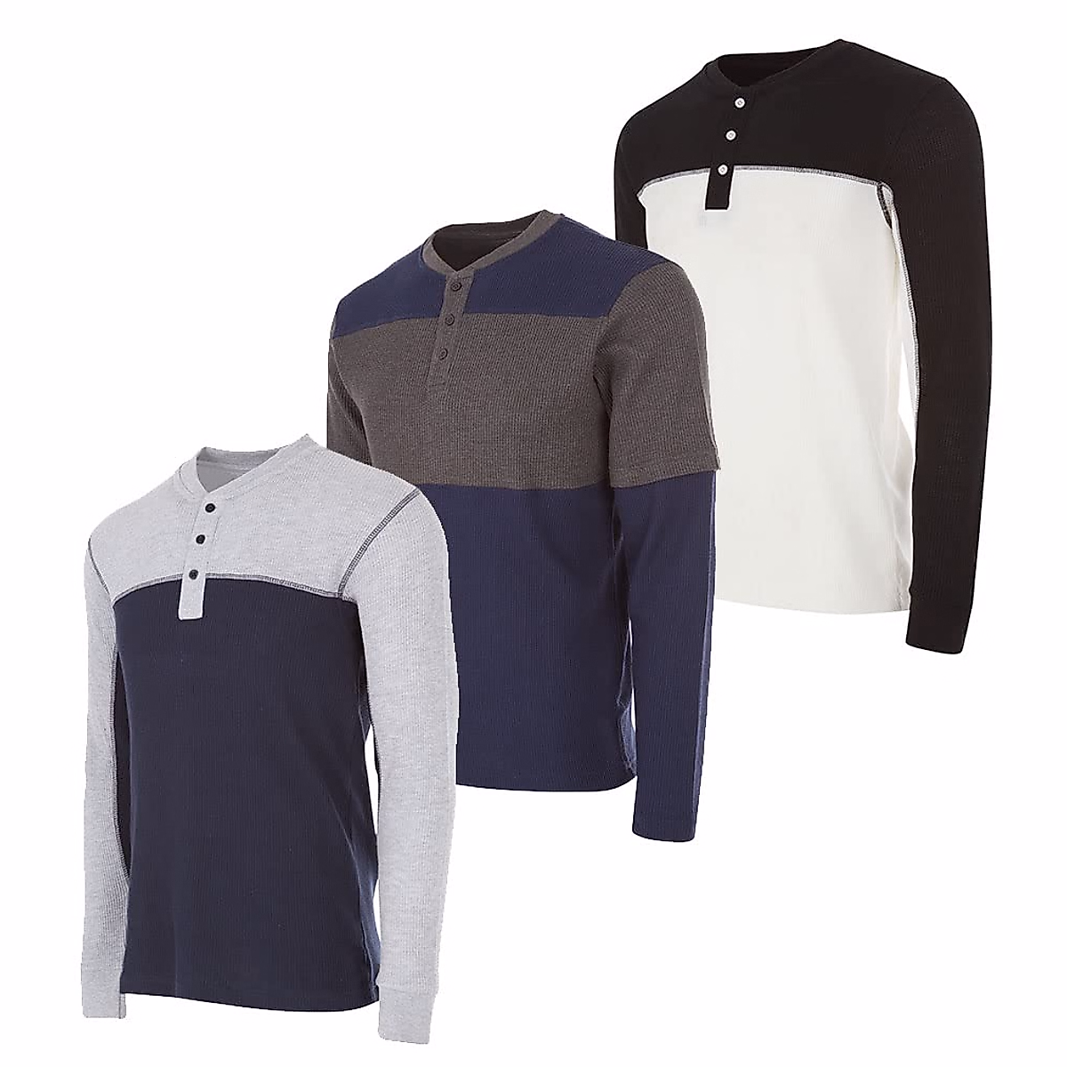 DARESAY 3 Pack: Thermal Long Sleeve Tee Shirt for Men- Henley & Crew Long Sleeve Shirts for Men – Mens long sleeve T Shirts