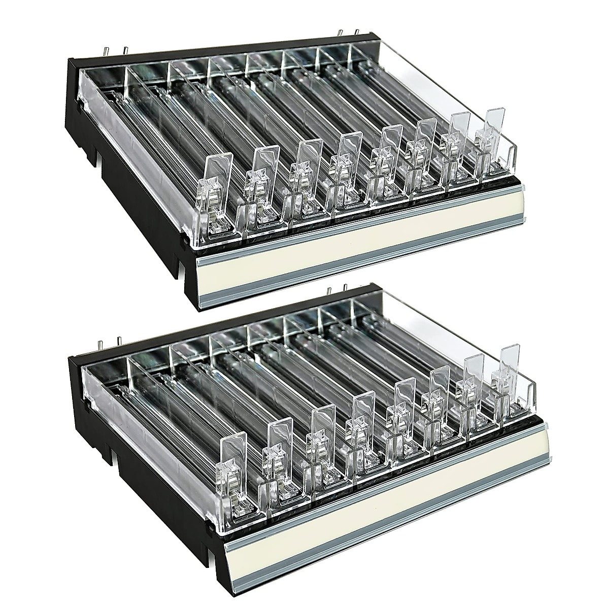 Azar Displays 225830-8COMP-BLK 8 Compartment Divider Bin Cosmetic Tray with Pushers - 8 Slots per Tray, 2-Pack, Black