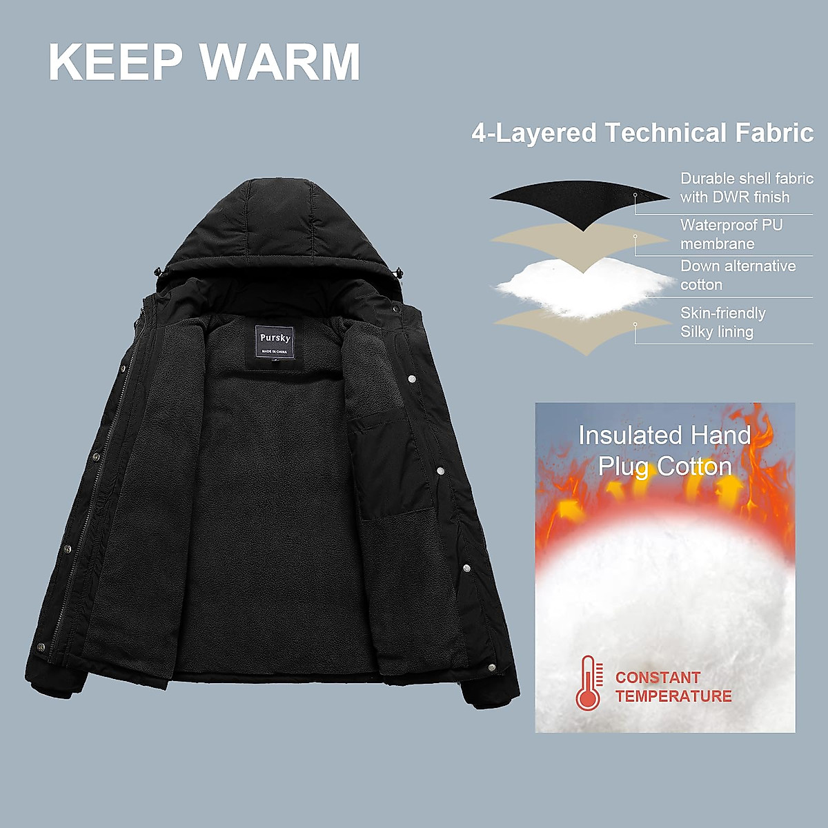 Pursky Women's Teen Lightweight Short Winter Hooded Coat Waterproof Warm Puffer Jacket Parka Black M