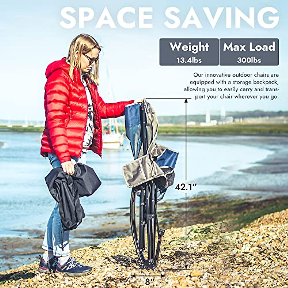 Dowinx Folding Rocking Camping Chair, Portable Outdoor Rocker for Patio, Garden, Lawn, Supports up to 300 lbs, Black