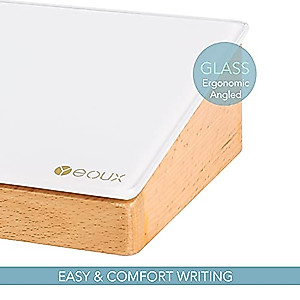 Desktop Glass Whiteboard with Wooden Organizer Box for Office Supplies Storage, Computer Keyboard Stand, Desk Dry Erase White Board with Drawer for Stationary, Marker & Eraser Included, Yeoux