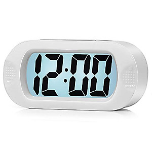 Plumeet Digital Alarm Clock Travel Clock with Snooze and Nightlight - Easy to Set Simple Bedside Alarm Clocks for Kids - Ascending Sound - Battery Powered (White)