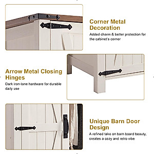 OKD Storage Cabinet, 32''W Farmhouse Kitchen Pantry Cabinet with 2 Barn Doors and Shelves, Rustic Armoire Cabinet w/Hanging Rod, 72'' Tall Linen Cabinet for Kitchen, Bedroom, Laundry, Antique White