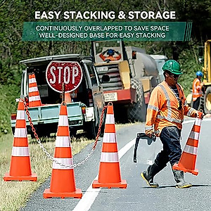 YITAHOME Traffic Cones 36 Inch (6 Pack), with 16.4FT Chain and Reflective Collars, PVC Orange Construction Cones, Safety Cones for Parking Lot, Home Road