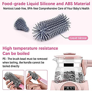 6 in 1 Baby Bottle Brush Set, Bottle Cleaner Kit with Silicone Bottle Brush, Nipple Brush, Straw Cleaning Brush, Soap Dispenser, Baby Bottle Drying Rack for Travel and Home Use (Pink)