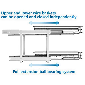 LOVMOR Slide Out Cabinet Drawers Pots and Pans Organizer and Storage, 11" W x 21" D, 2 Tier