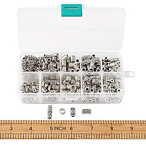 KISSITTY 300pcs/Box Tibetan Antique Silver Column Spacer Beads Tube Charm Beard Beads for Men 4.5mm-18mm for DIY Jewelry Craft Making 1.5mm-4.5mm Hole
