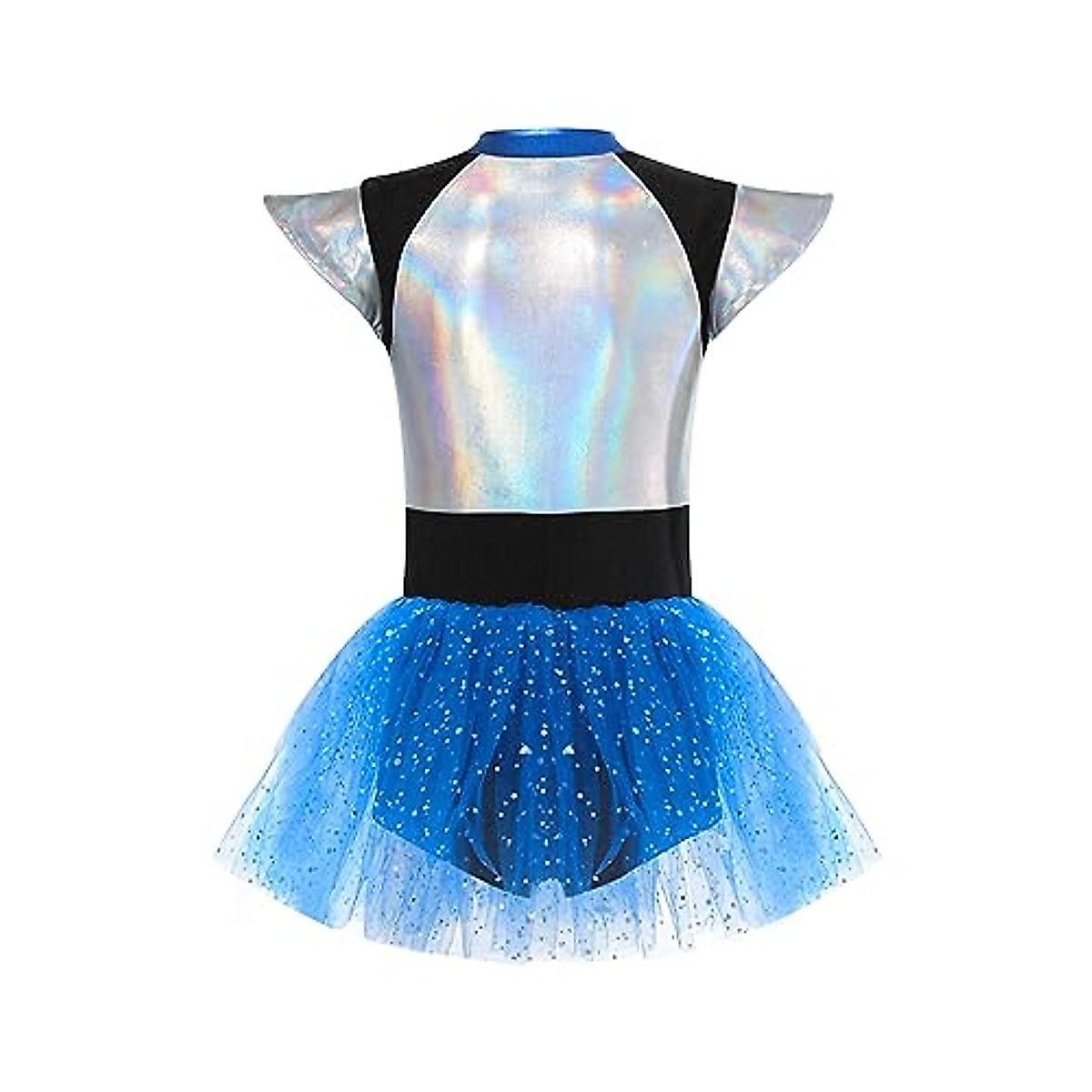 Doomiva Girls Alien Costume Kids Halloween Robot Cosplay Outfits Shiny Metallic Leotard Sparkly Tutu Tulle Dress Blue 16 Years