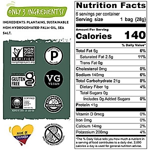 ARTISAN TROPIC Plantain Strips – Vegan, Paleo, Gluten Free Chips - Individual Bags Healthy Snacks for School, Gym, Kids – Whole 30 Approved Foods Baked Banana Chips – Sea Salt (1 Oz - 6 Pack)
