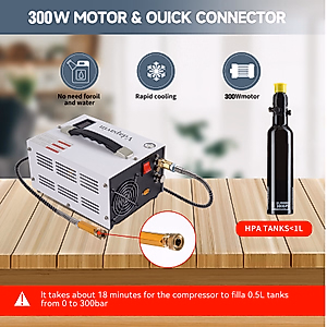 Vdapavin Pcp Air Compressor, 4500Psi 30Mpa Portable PCP Airgun Compressor with External Converter,12V DC/110V AC Oil & Water-Free Manual-Stop Air Rifle, Paintball and Scuba Tank Compressor Pump