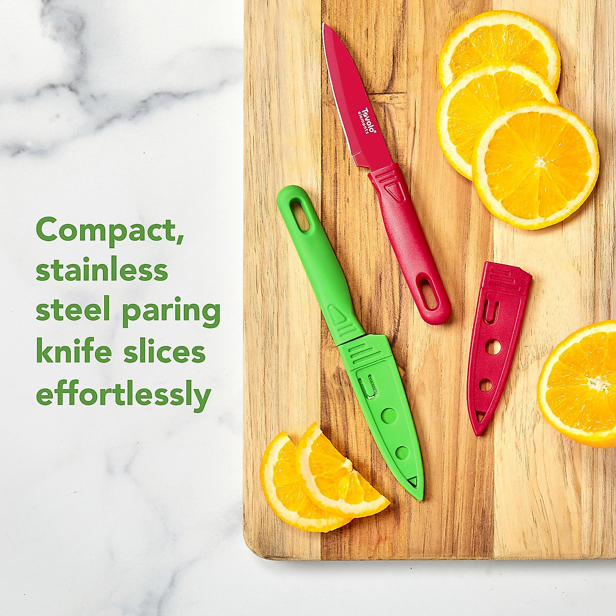 Tovolo 8", Set of 2 Paring Protective Blade Covers, Stainless Steel Kitchen Knives with Comfort-Grip Handles for Cutting & Slicing, Large, Chili Pepper/Lime
