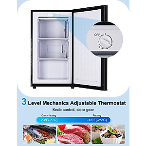 Upright Freezer, 3.2 Cu Ft Mini Small Deep Freezer for 1-2 People, Portable Compact Freezer with 3 Plastic Baffles, 4D Cooling & 40dB Ultra-Quiet, Fast Freeze (-13°F) - Black