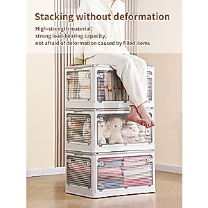 JOYBOS Stackable Storage Bins with Lid and Wheels, 3 Pack 21Gal Plastic Collapsible Storage Bins, Closet Organizers and Storage Large Folding Storage Boxes with Five Doors, Suitable for Home, Office