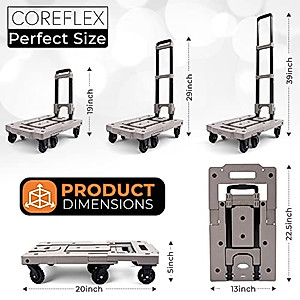 Hand Truck, COREFLEX Folding Hand Truck Foldable with 7 Wheels 500lbs Heavy Duty Hand Truck Dolly Adjustable Handle for Luggage, Travel, Moving, Shopping, Personal and Office