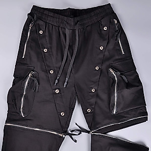 MOKEWEN Men's Women Rivet Zipper Decorate Pockets Cargo Jogger Active Pants 32-33