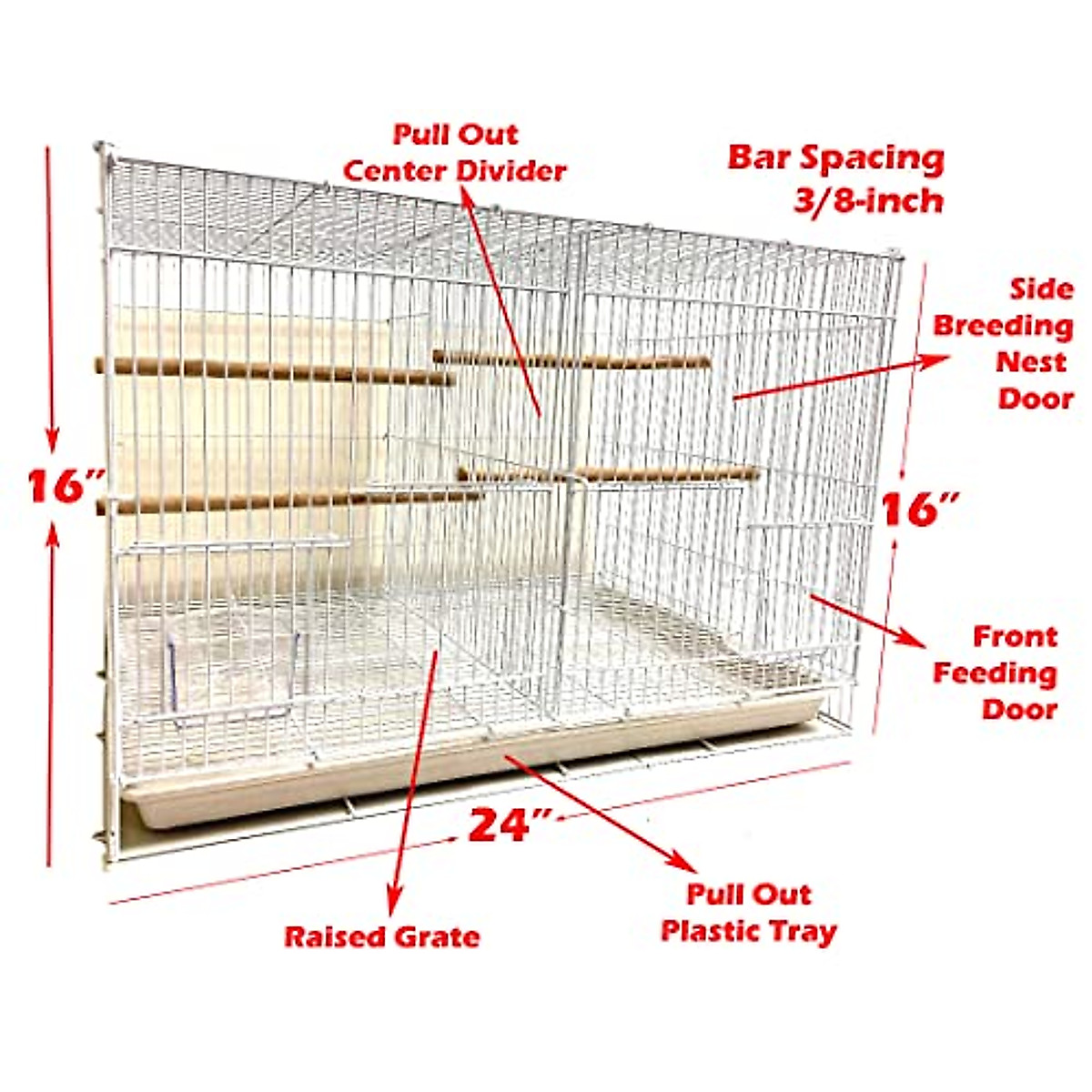 Small Breeder Breeding Cages with Center Dividers, Pack of 6, 24 x 16 x 16 H inches (24 x 16 x 16 H inches, Black)