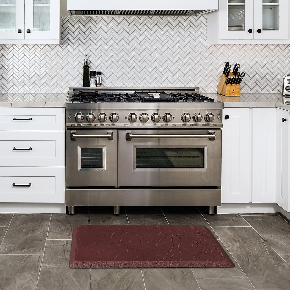 Anti Fatigue Kitchen Mat for Floor by DAILYLIFE, 3/4" Thick Kitchen Cushioned Mat, Standing Comfort Mat for Home, Office, Garage, Non-Slip Bottom, Waterproof & Easy-to-Clean (24" x 36", Burgundy)